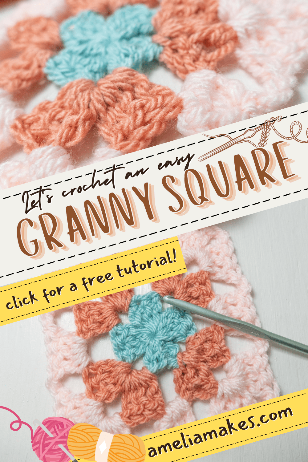 Crochet Granny Square Pattern + Video - Great for Beginners! - Amelia Makes
