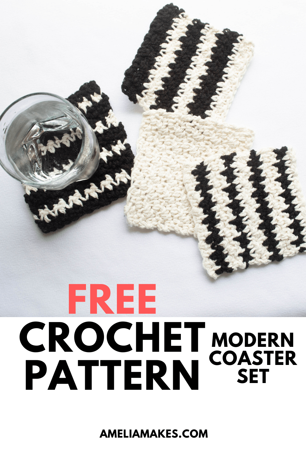Free Crochet Pattern for a Modern Set of Coasters - Amelia Makes