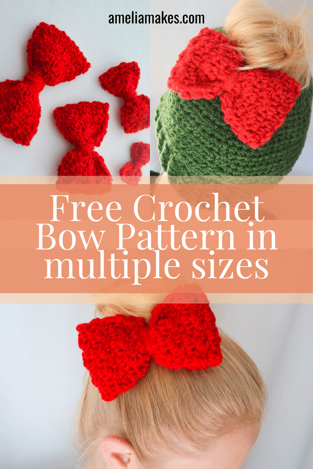 How to Crochet a Bow in 4 Sizes- Free Pattern - Amelia Makes