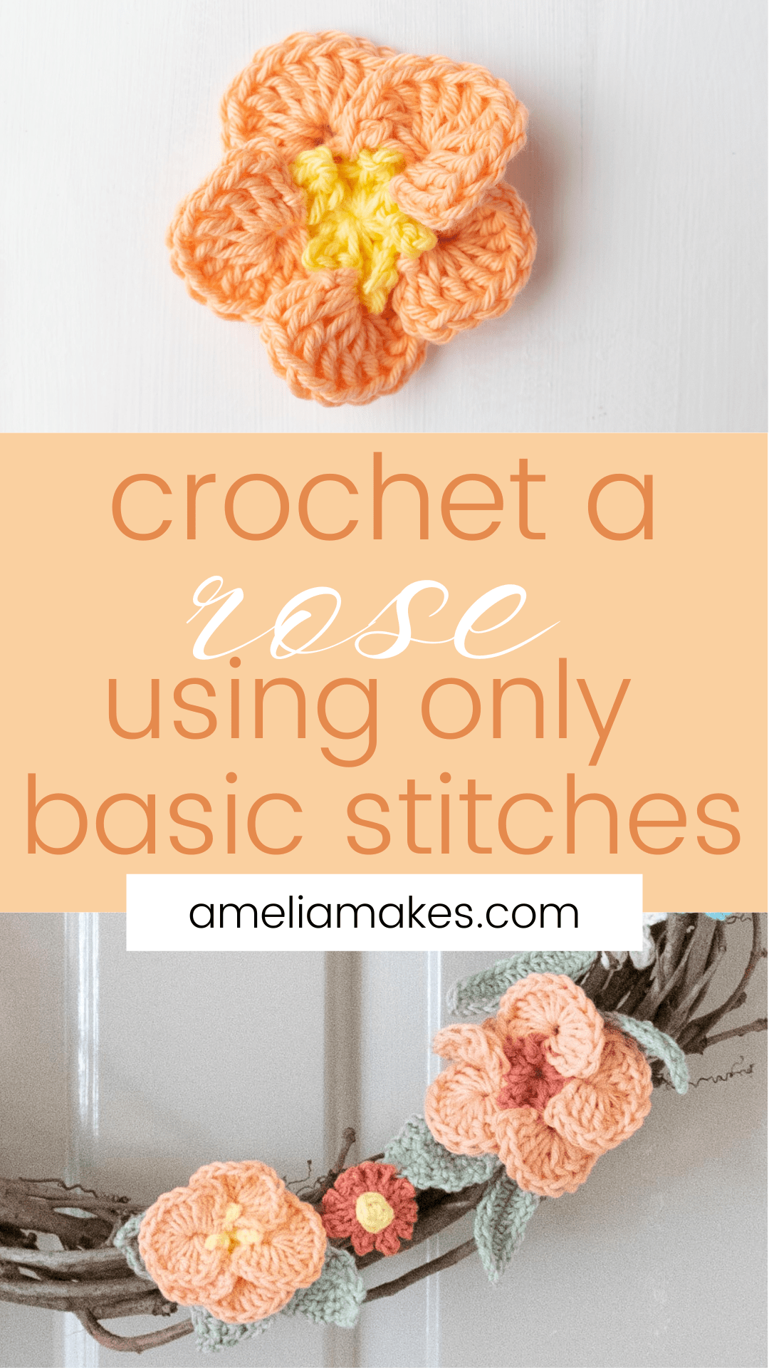 Crochet a Single Rose with 4 Basic Stitches - Free Pattern - Amelia Makes