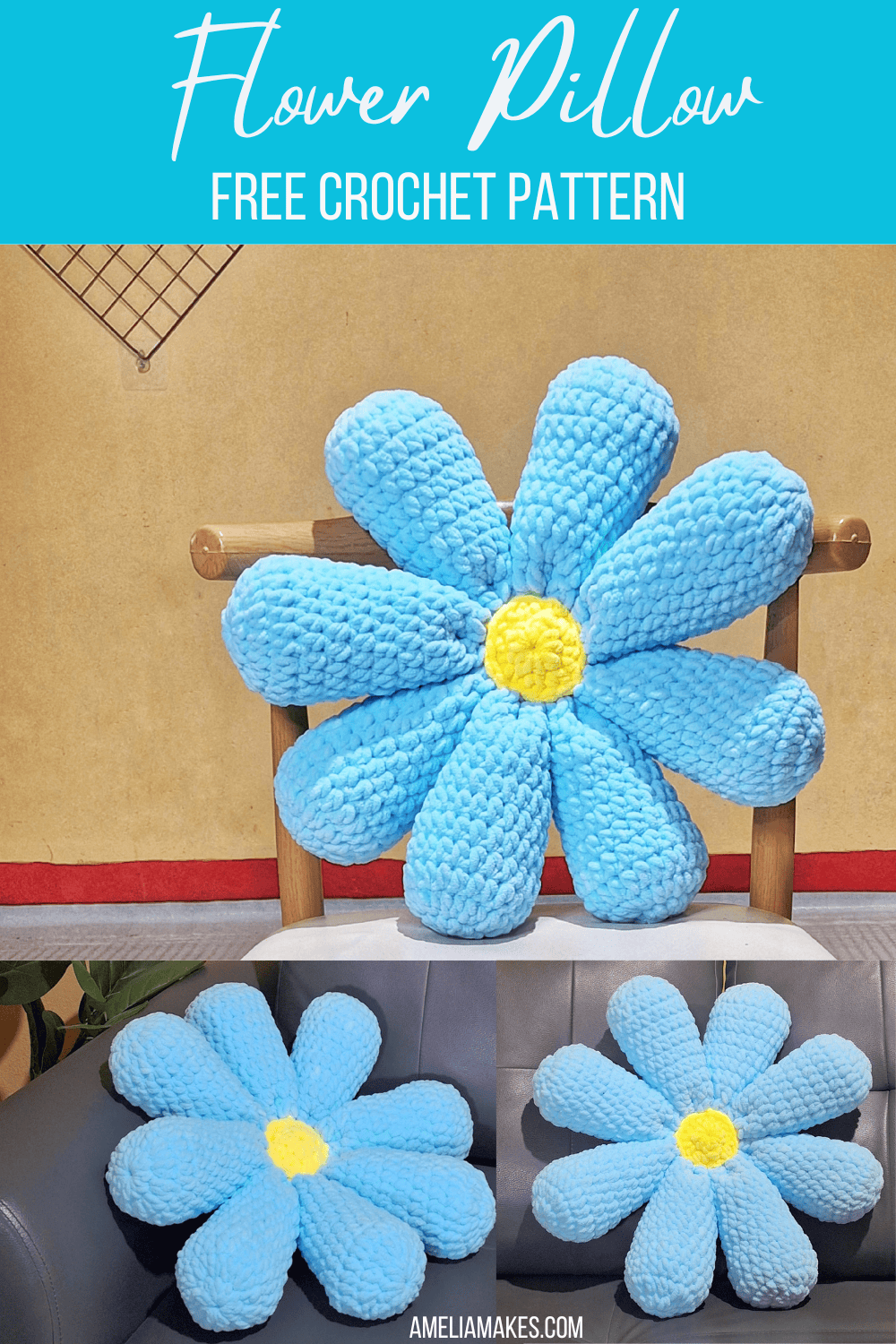 My Colorful Crochet Flower Pillow - Free Pattern - Amelia Makes